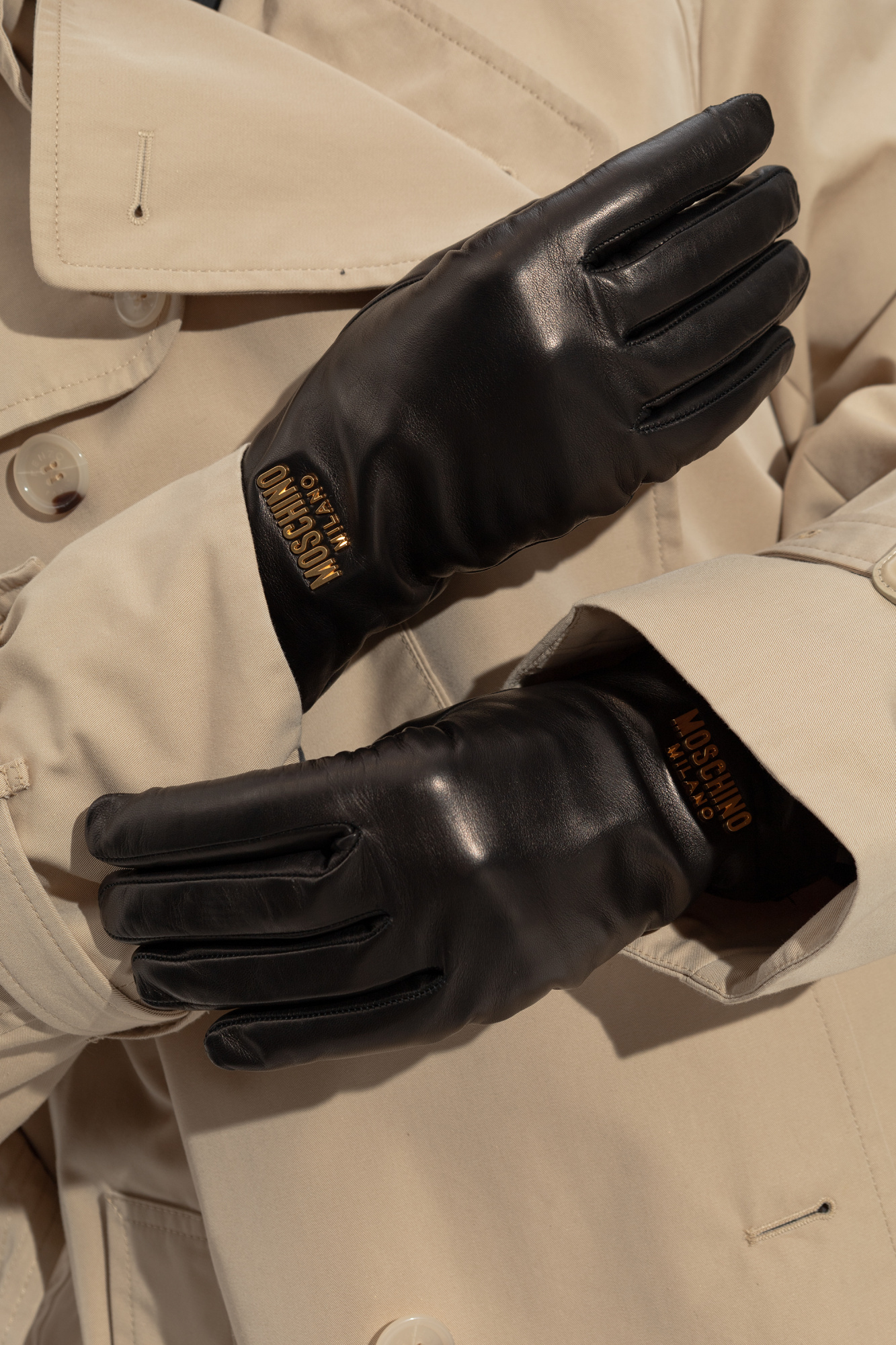 Moschino leather gloves store